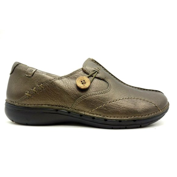 Clarks | Shoes | Clarks Unstructured Gold Leather Slip On Loafer Shoes ...